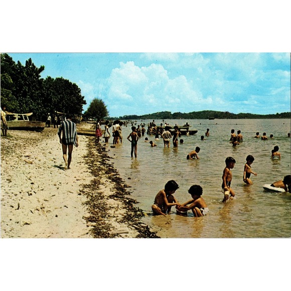 Office | Vintage Changi Beach Singapore Postcard Crowded Beach Scene ...